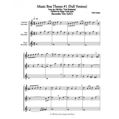 Tuck Everlasting Music Box Theme #1, Sheet Music for Recorder Trio (SAT ...